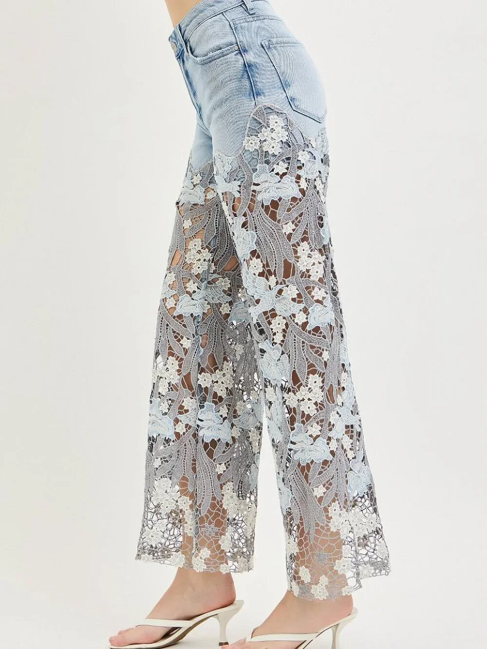 Risen Jeans | Jeans | High Rise Wide Patchwork Lace Panel Jeans | Poshmark